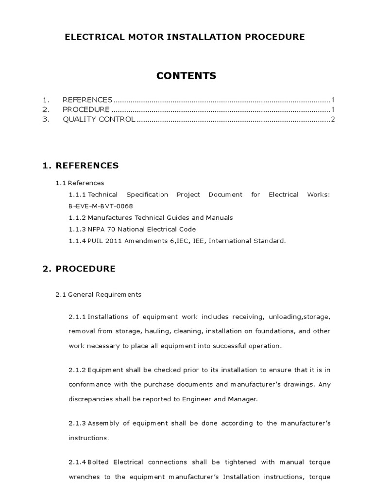 Electrical Motor Installation Procedure | PDF