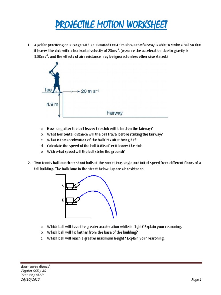 Vdocuments - MX - Edexcel As Physics Projectile Motion Worksheet | PDF