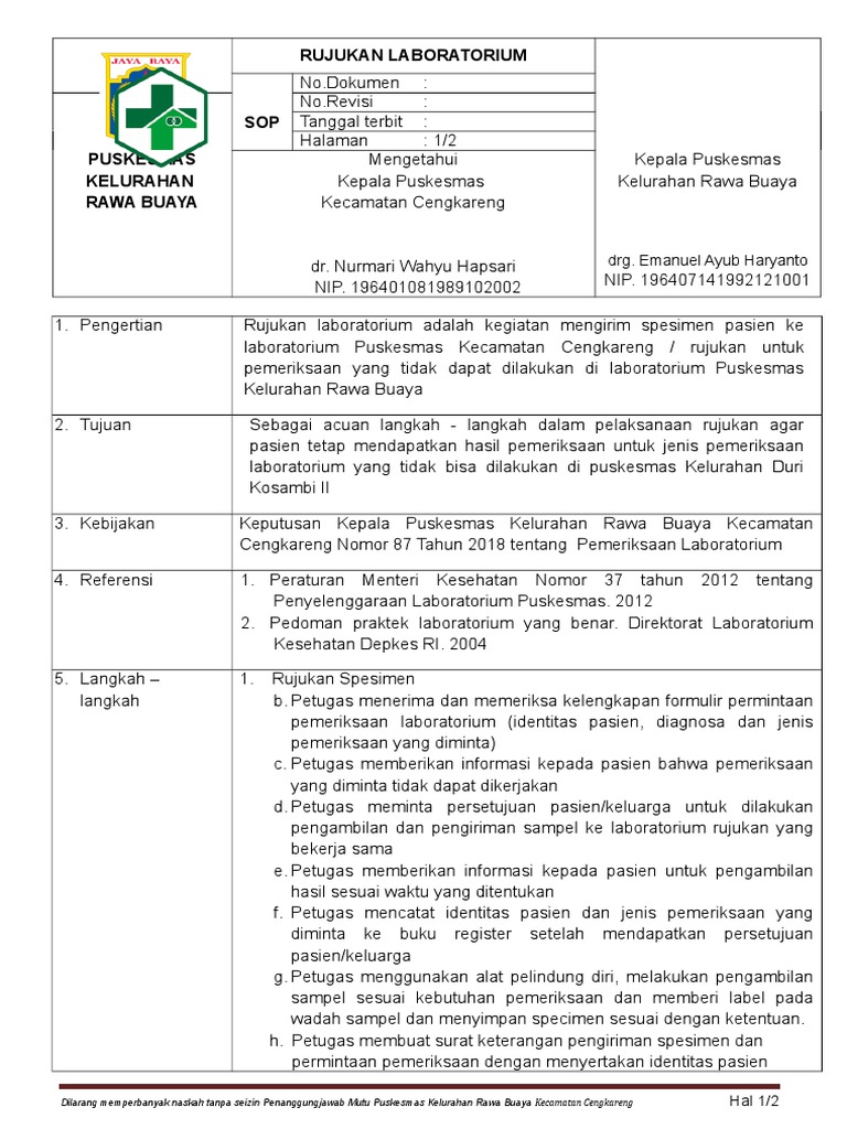 Sop Rujukan Laboratorium | PDF | Sains & Matematika