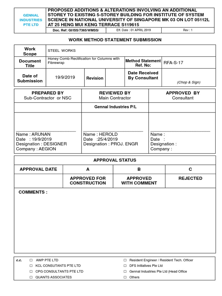 RFA-S-17 MOS For Honeycomb Rectification For Columns With Fibrewrap PDF | PDF