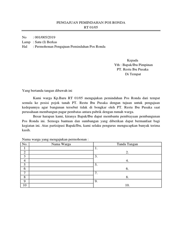 Pengajuan Pemindahan Pos Ronda | PDF