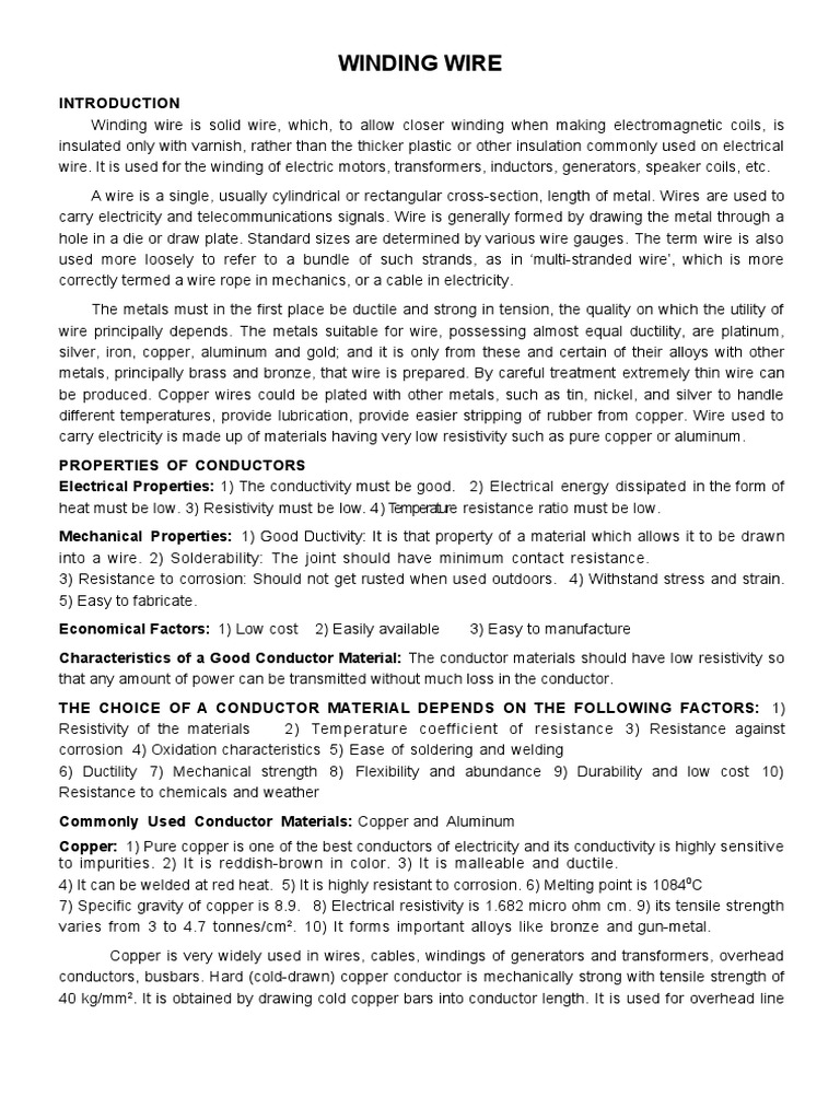 Motor Rewinding - WINDING WIRE | PDF