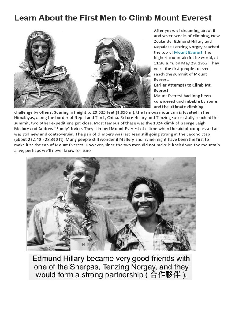 First Men To Climb MT Everest Reading Comprehension Exercises - 105240 ...