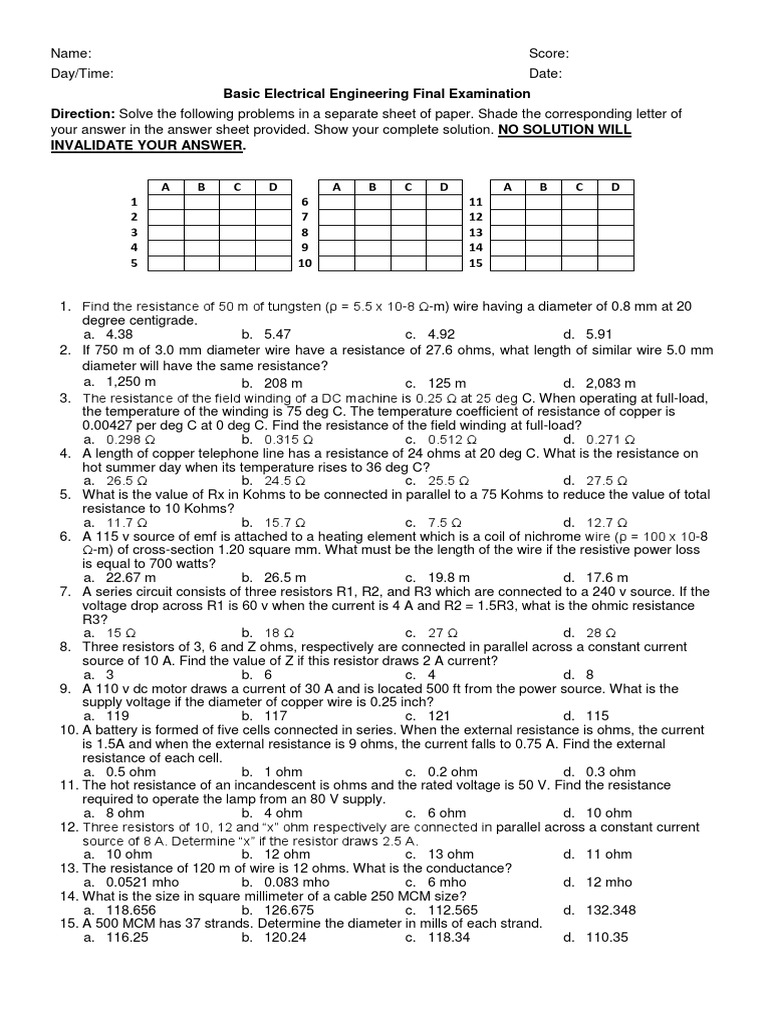 Basic Electrical Engineering Final Examination ME | PDF