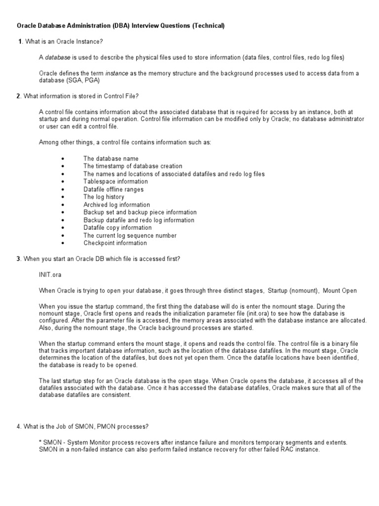 DBA Interview Questions | PDF | Oracle Database | Database Index