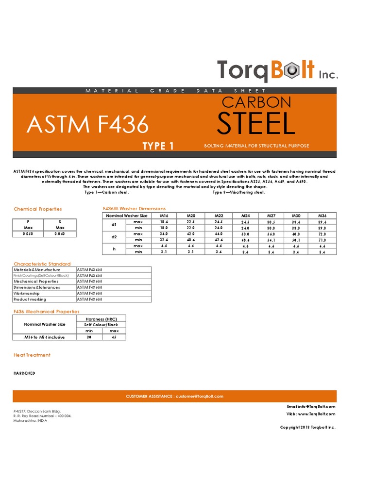 Astm f436 Type 1 Washers PDF | PDF