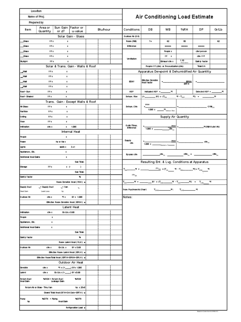 AC Load Estimate Form E20 | PDF