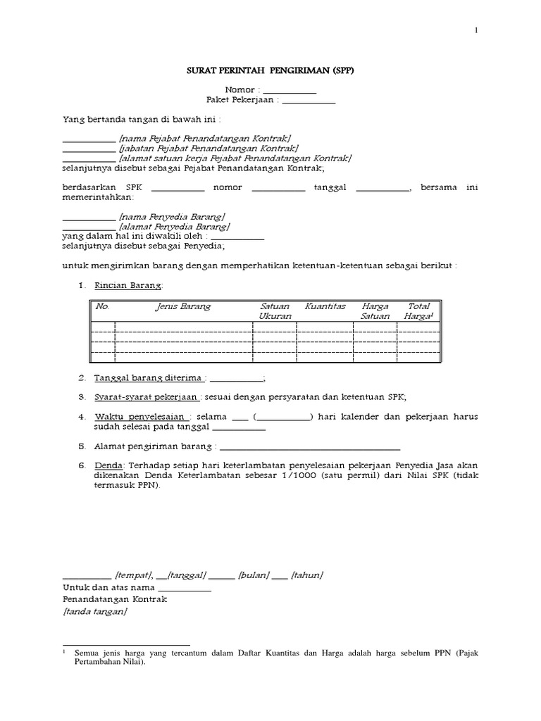 Contoh SPP (Nota Pesanan) | PDF