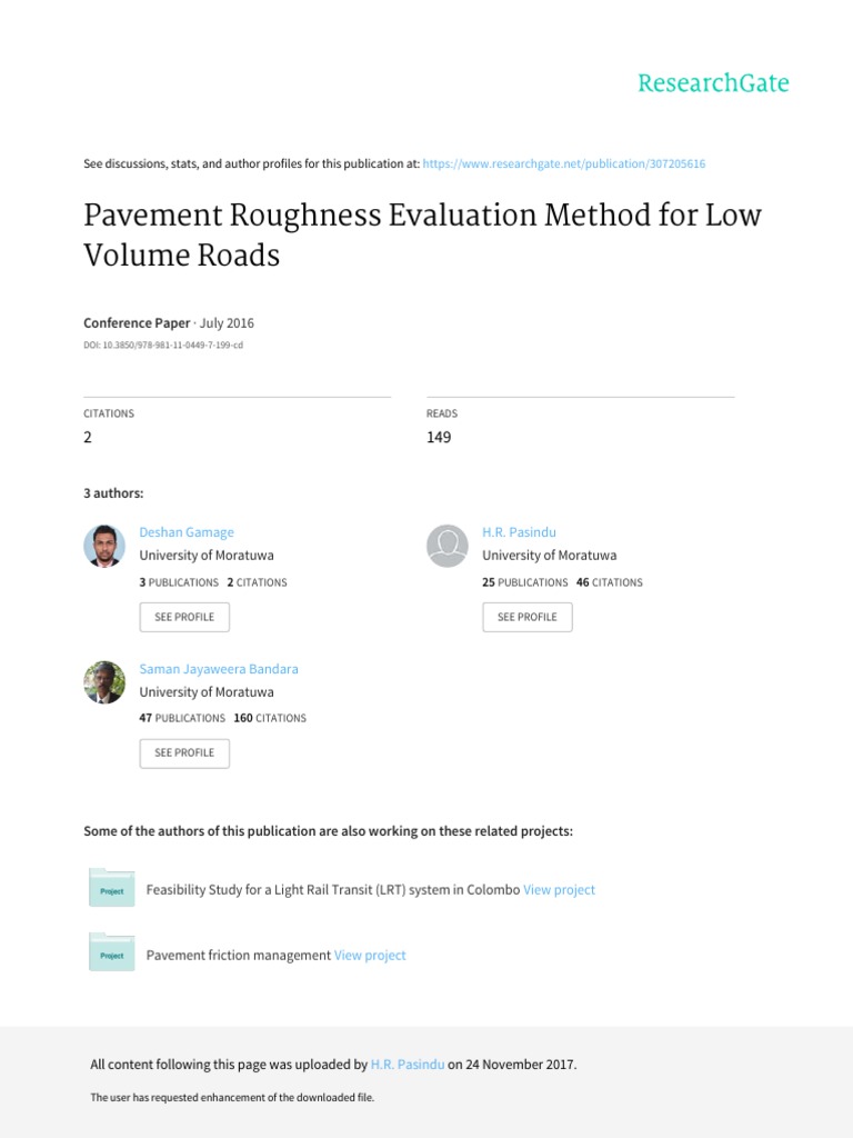 Pavement Roughness Evaluation Method For Low Volume Roads PDF | PDF ...