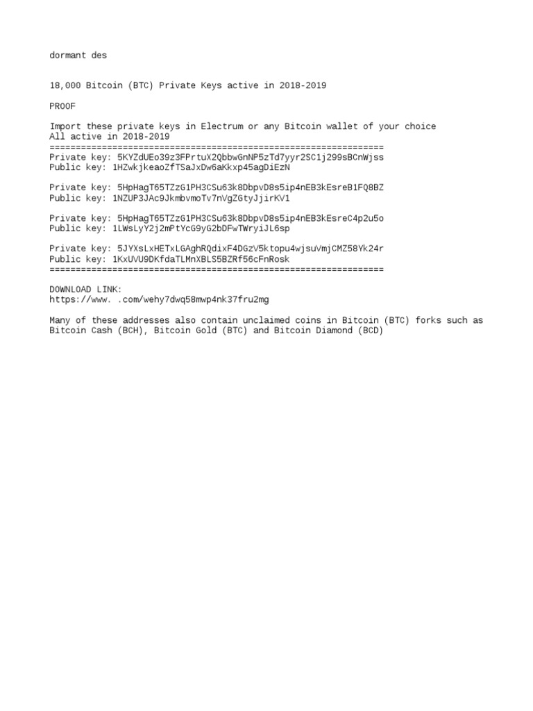 18,000 Bitcoin Private Keys Active in 2018-2019 | PDF