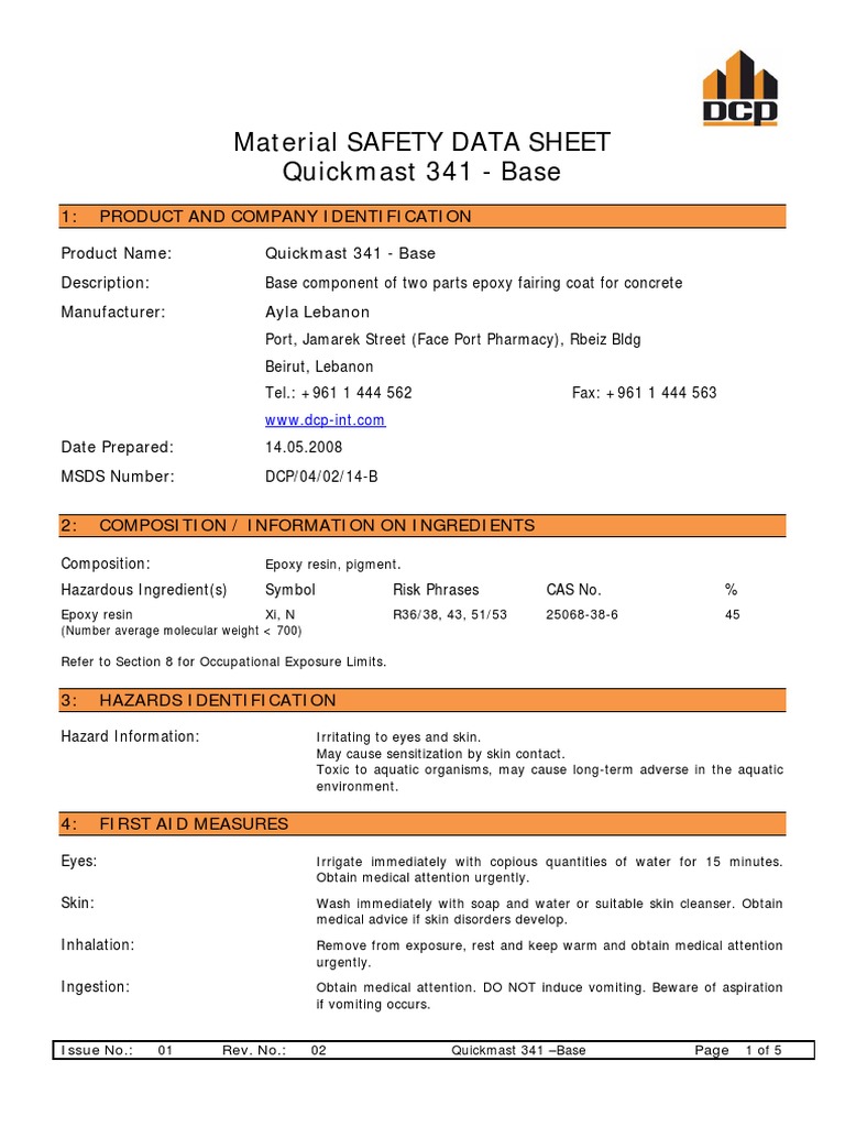 Quickmast 341 Base Safety Data Sheet | PDF
