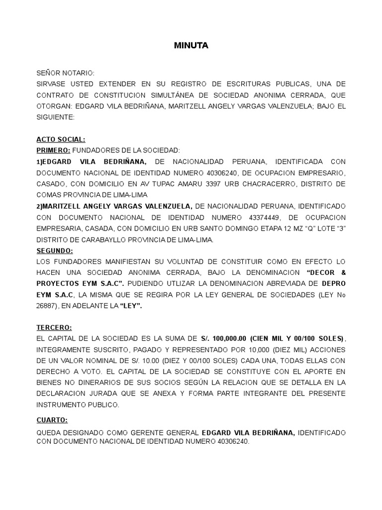 Minuta Decor&proyectos Eym Sac | PDF