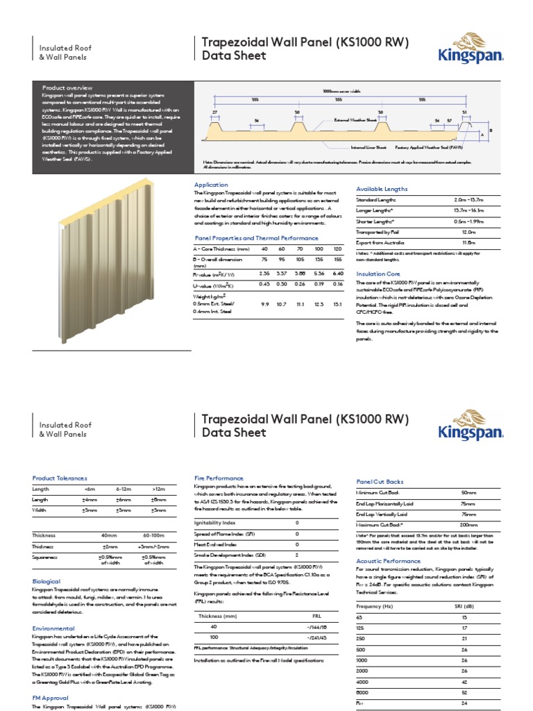 Kingspan KS1000 RW Panel Data Sheet | PDF