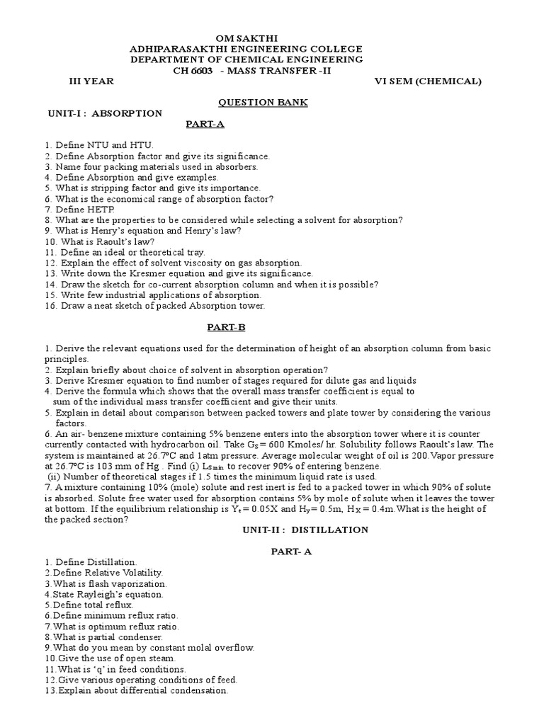 Question Bank MASS TRANSFER-II | PDF