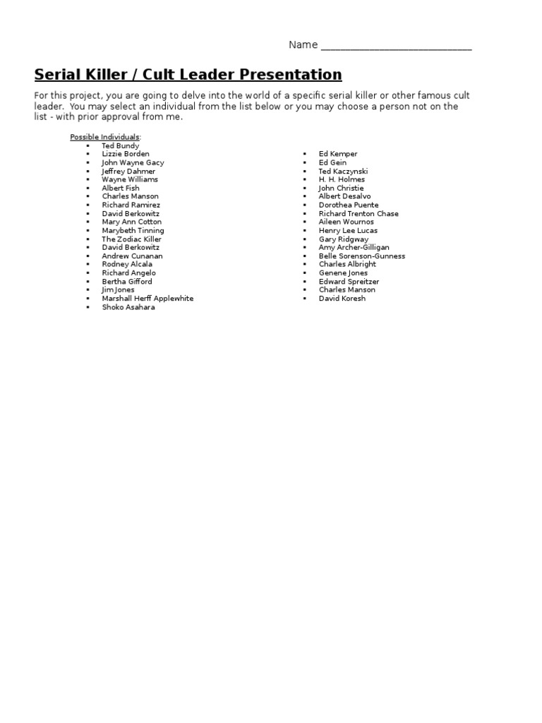 Serial Killer Project | PDF