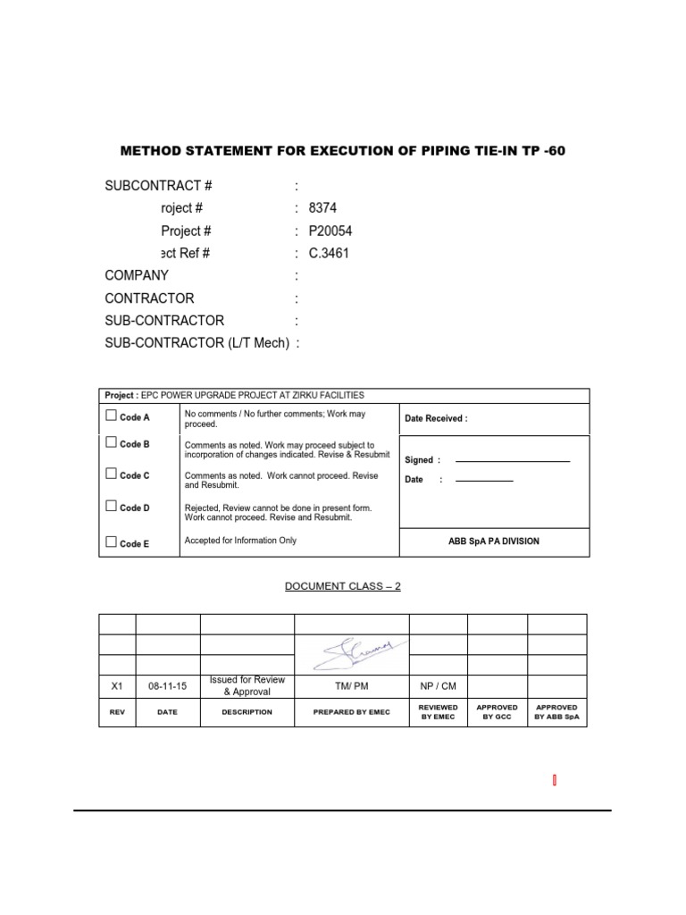 Method Statement For Hot Tapping Rev 0 PDF | PDF