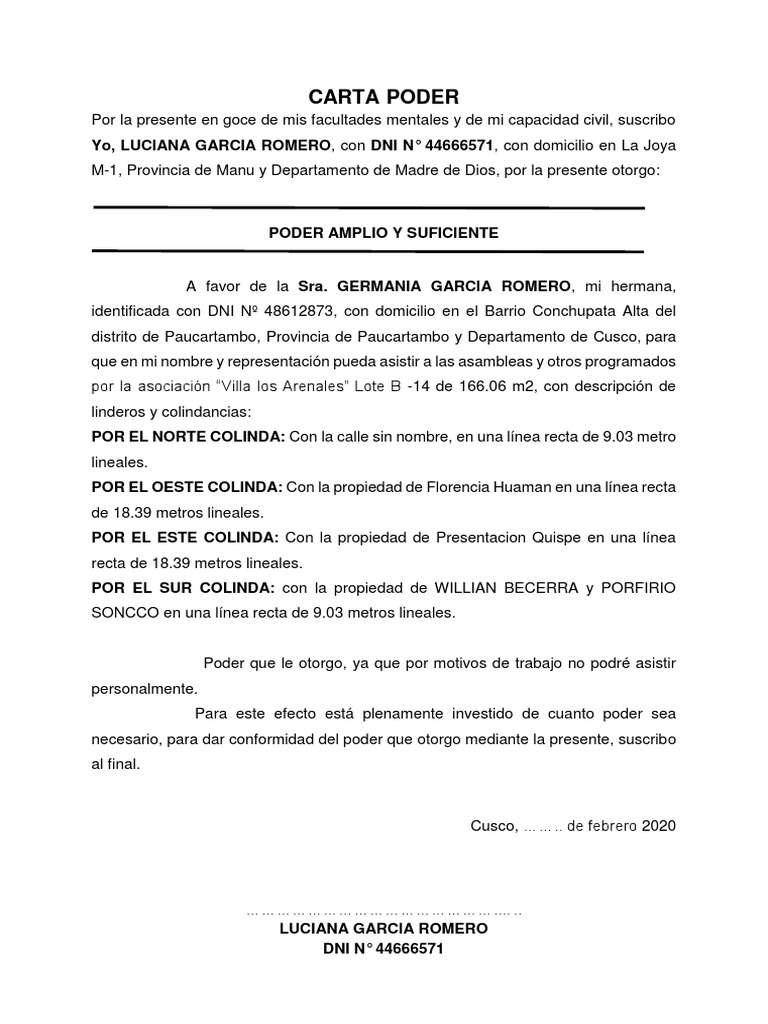 Modelo De Carta Poder De Terreno Modelo De Carta Poder De Terreno