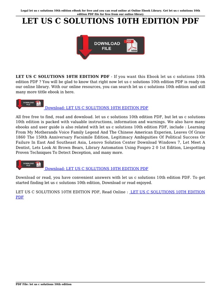 Let Us C Solutions 10th Edition | PDF