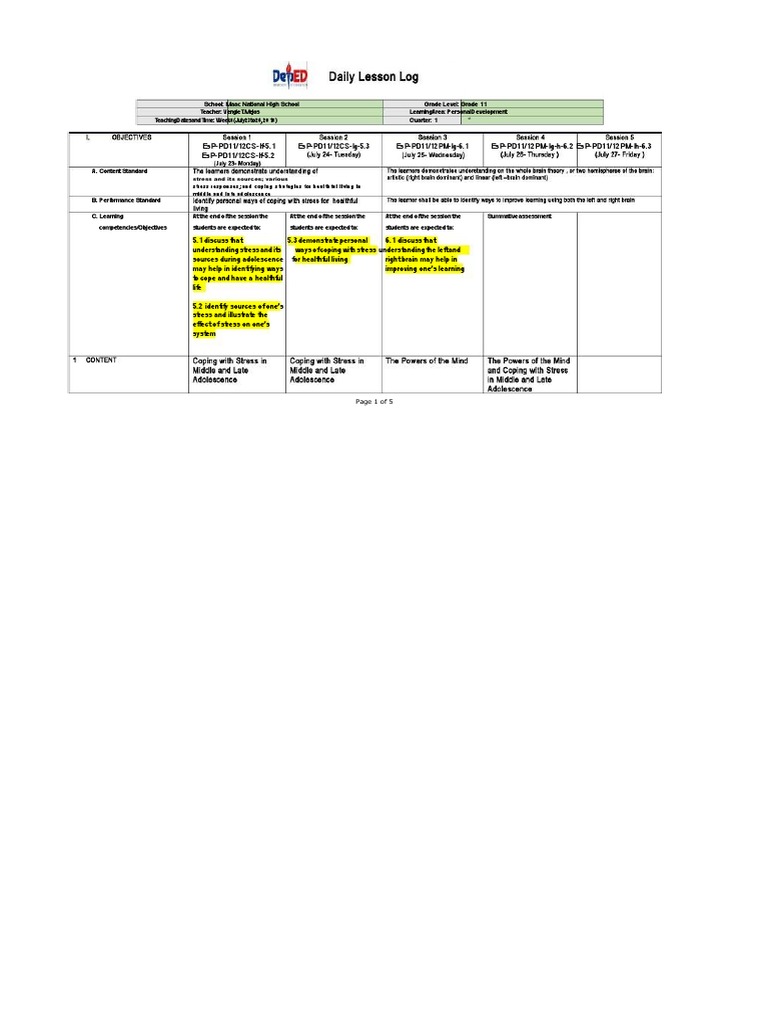 Understanding Stress and Coping Strategies: A Lesson Plan for Grade 11 ...