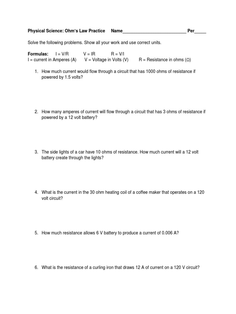 Ohm's Law Practice Problems | PDF