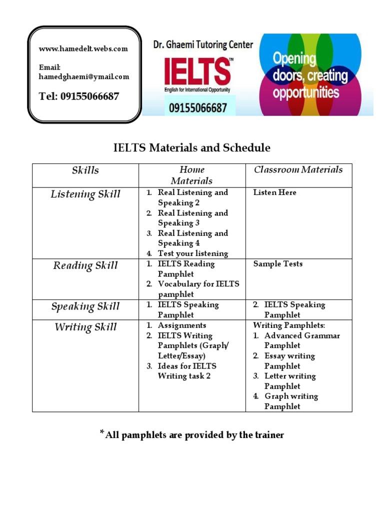 IELTS Materials and Schedule | PDF