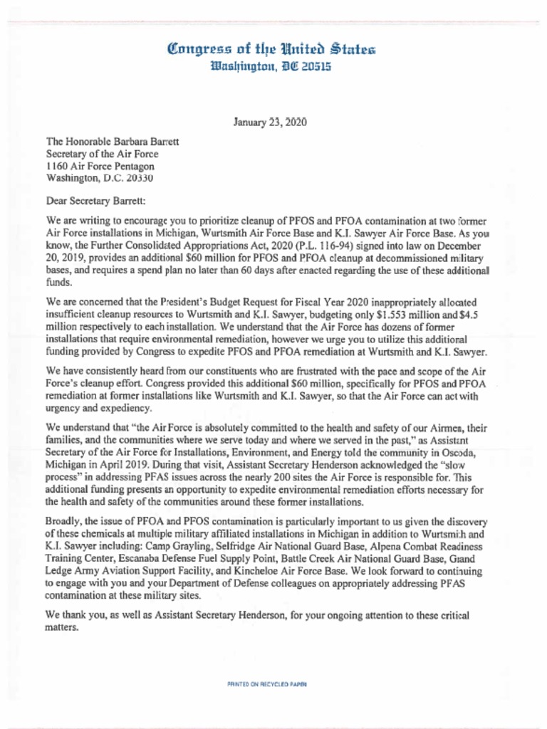 1.23.20 PFAS Letter to Air Force