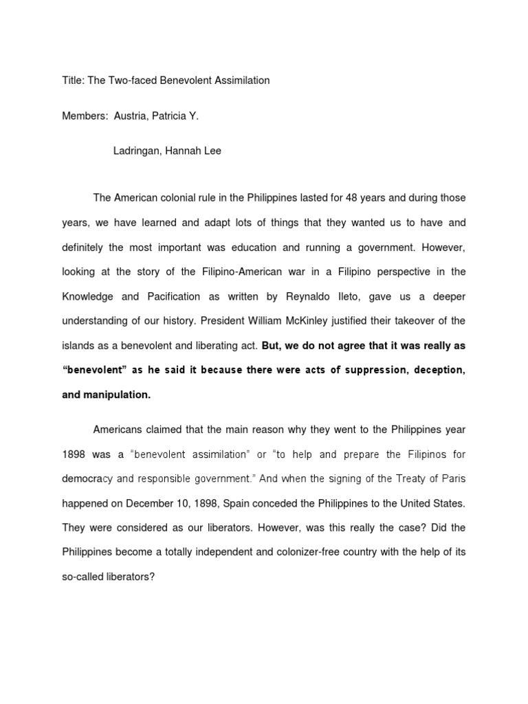 Benevolent Assimilation | PDF | Filipino Americans | Philippines