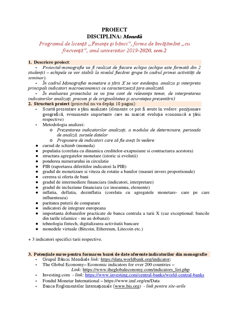 Cerinte Proiect Moneda | PDF