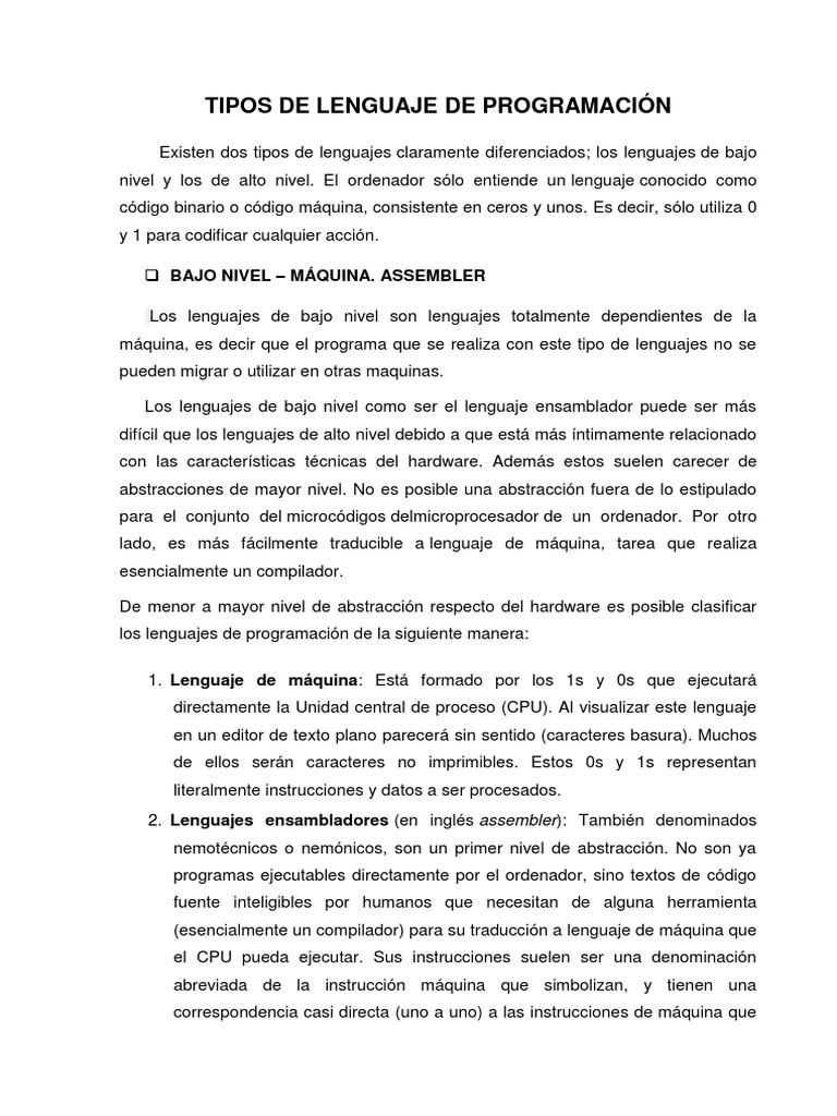 Tipos de Lenguaje de Programación - Uca | PDF | Lenguaje de programación | Sistema operativo