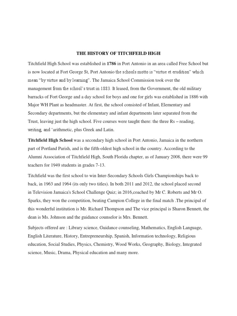 The Rich History and Academic Excellence of Titchfield High School in ...