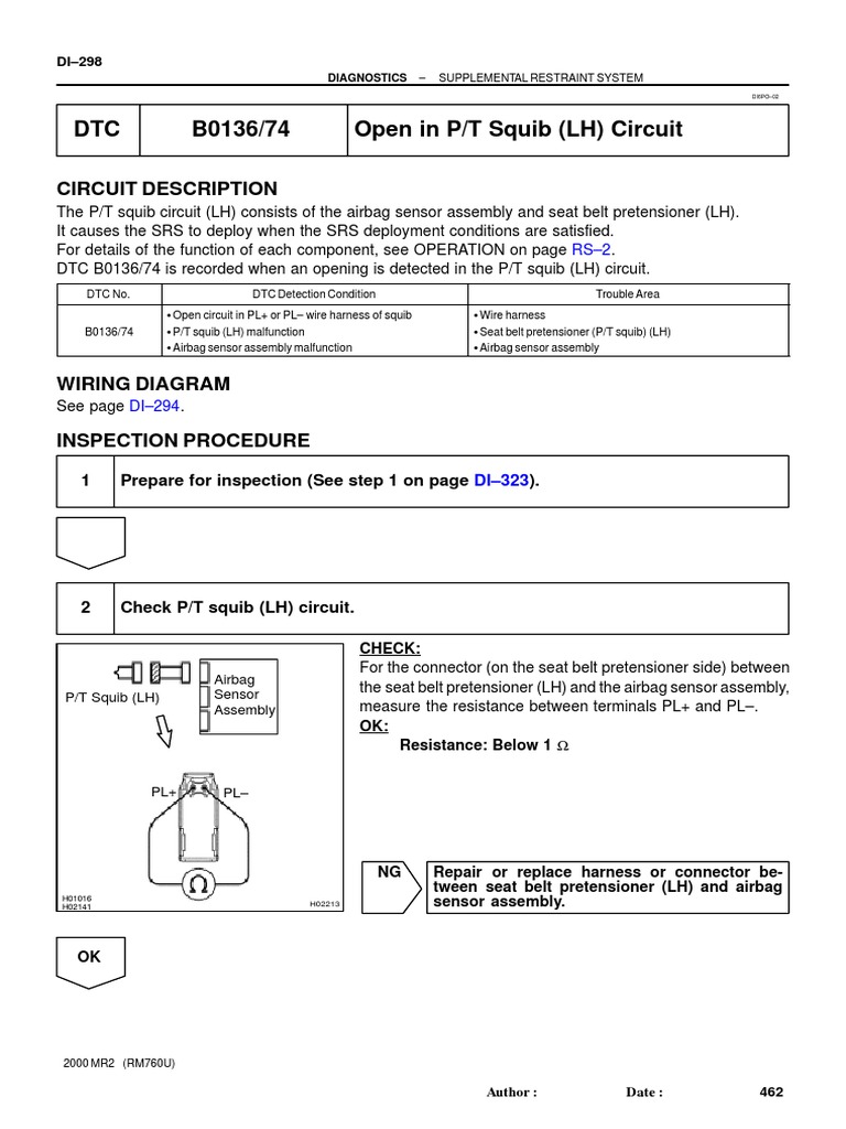 101 - Supplemental Restraint System - Open in PT Squib (LH) Circuit ...