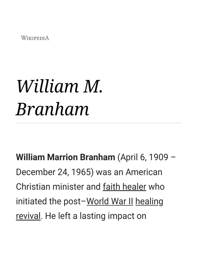 William Branham: Life and Ministry | PDF | Pentecostalism | Faith Healing