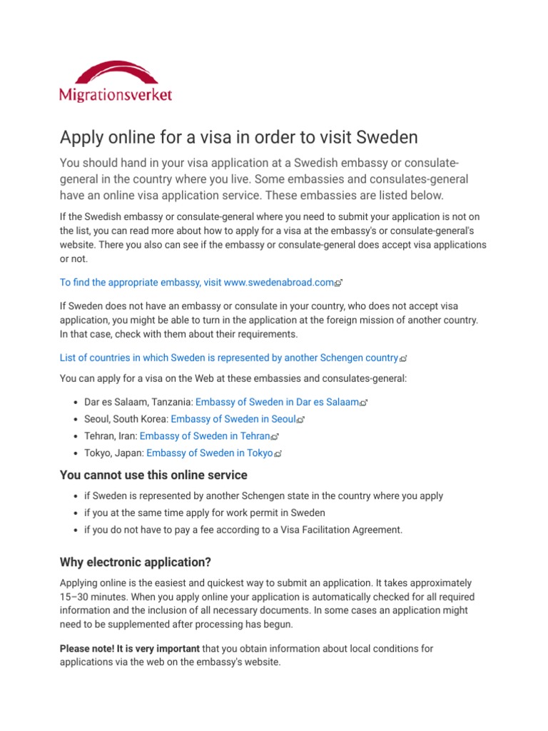 Apply Online For A Schengen Visa in Order To Visit Sweden - Swedish Migration Agency | Download ...