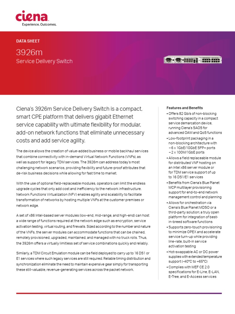 Ciena 3926m Service Delivery Switch Data Sheet | PDF | Multiprotocol ...