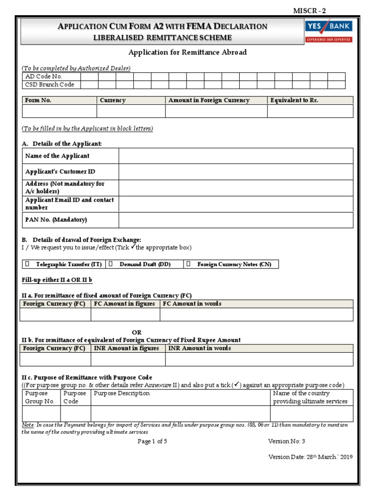 Application Cum Form A2 For LRS Transactions - Revised - 28 - 03 - 2019 ...