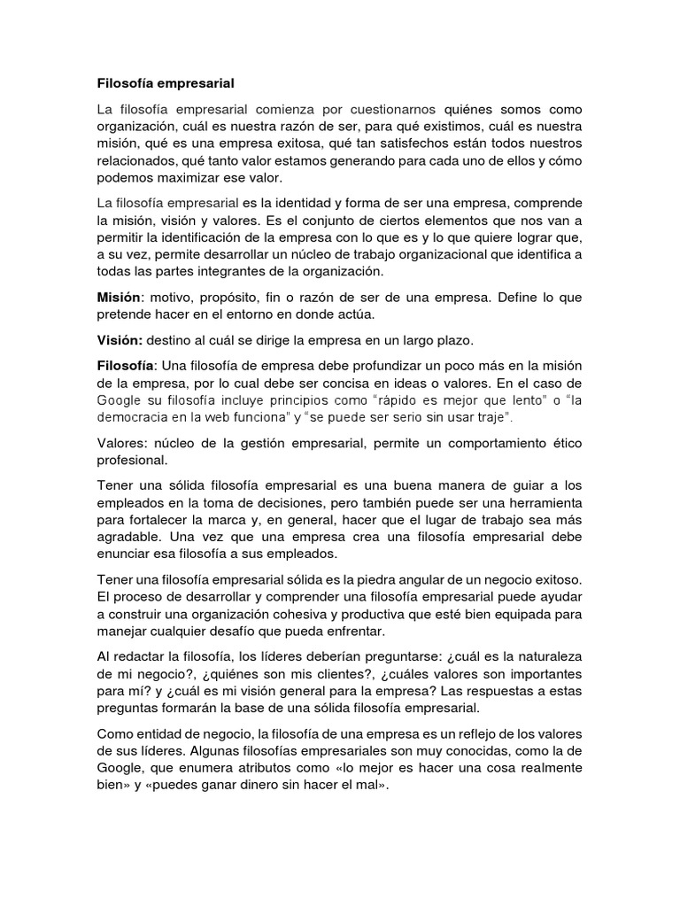 Filosofía Empresarial | PDF