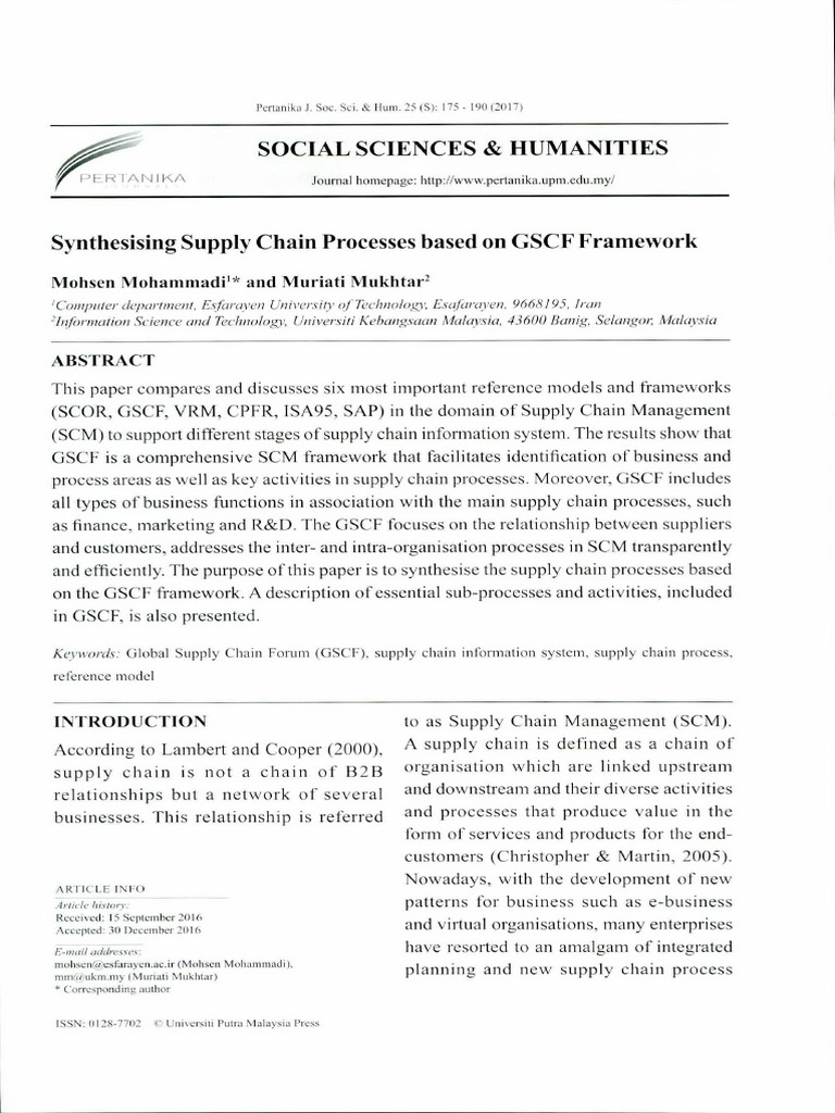 Synthesising Supply Chain Processes Based On GSCF Framework | PDF ...