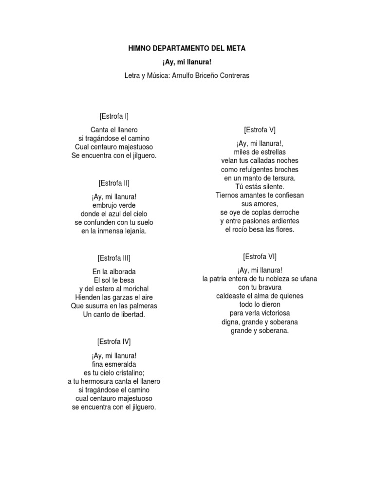 Himno Departamento Del Meta PDF | PDF