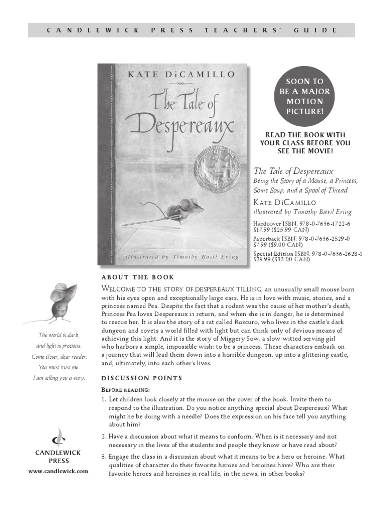 The Tale of Despereaux by Kate DiCamillo Teachers' Guide | PDF | Books