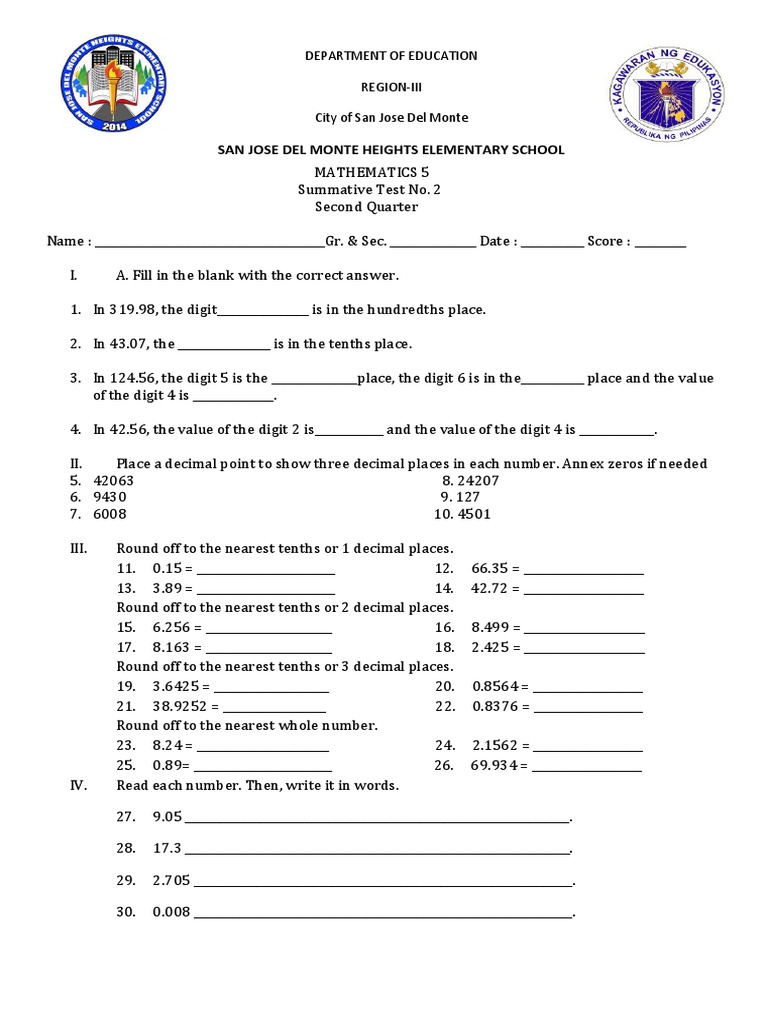 2nd Summative Test in Math 2nd Grading | PDF | Significant Figures ...