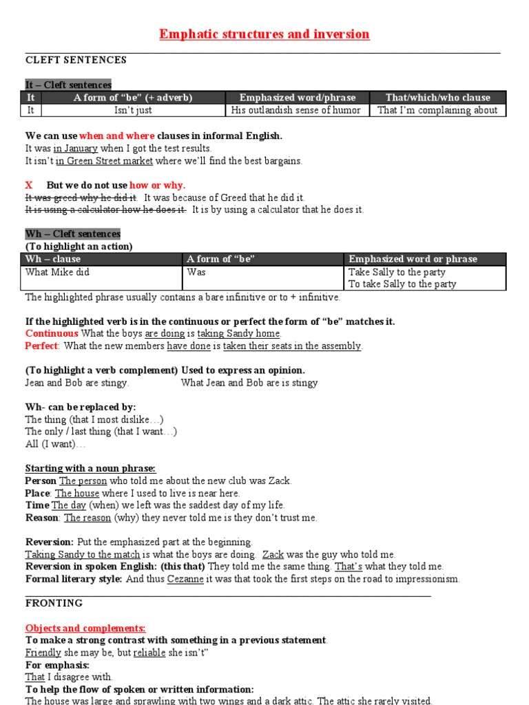 Emphatic Structures and Inversion | PDF | Clause | Verb
