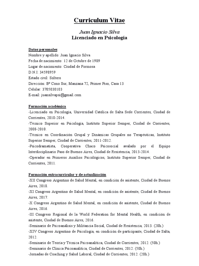 Curriculum Vitae Hugh VV | PDF | Sicología | Conceptos psicologicos