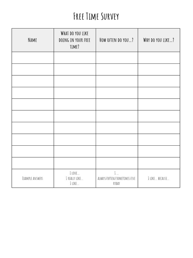 ESL - Free Time Survey | PDF