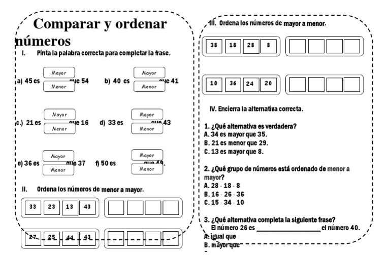 Ficha Comparar y Ordenar Numéros | PDF