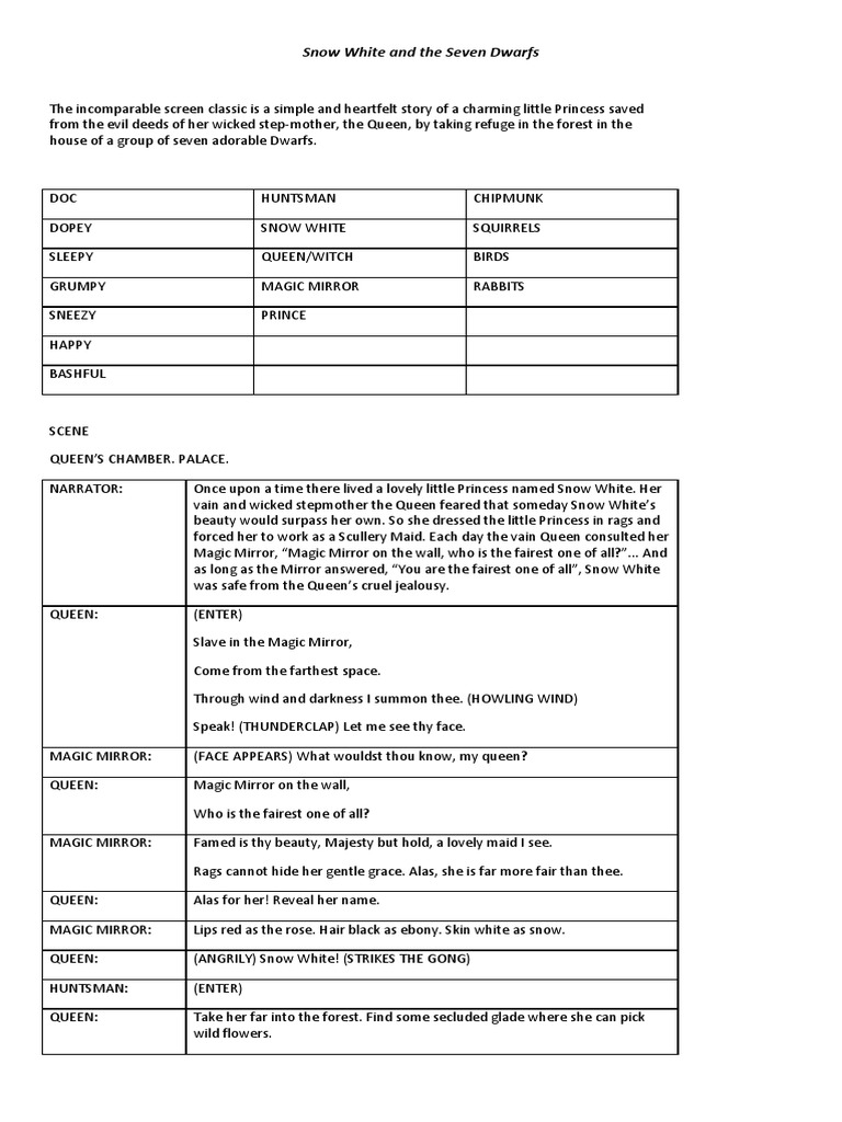 Snow White and The Seven Dwarfs | PDF | Snow White