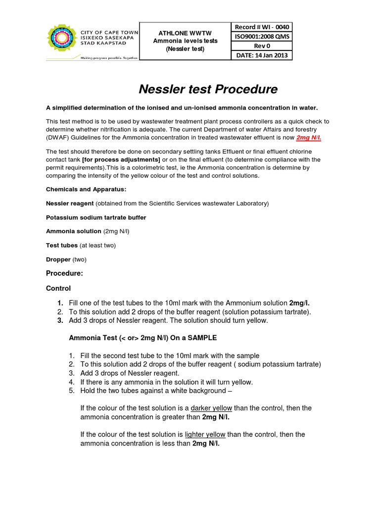 Nessler Test Procedures | PDF | Ammonia | Sewage Treatment
