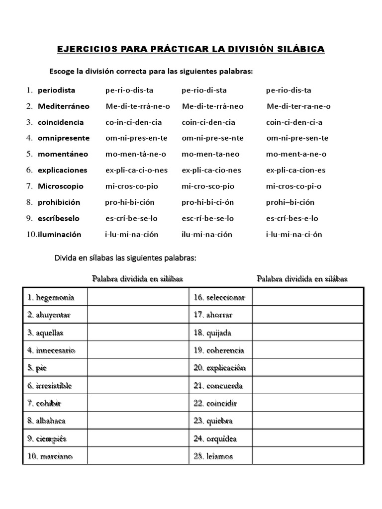 Ejercicios para Practicar La Silaba | PDF | Voz humana | Fonética
