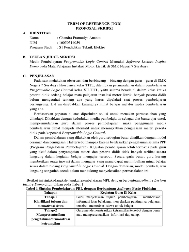 Contoh TERM OF REFERENCE (TOR) | PDF
