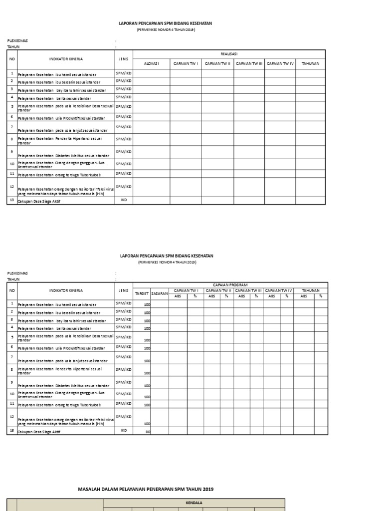 Format Laporan SPM Puskesmas | PDF