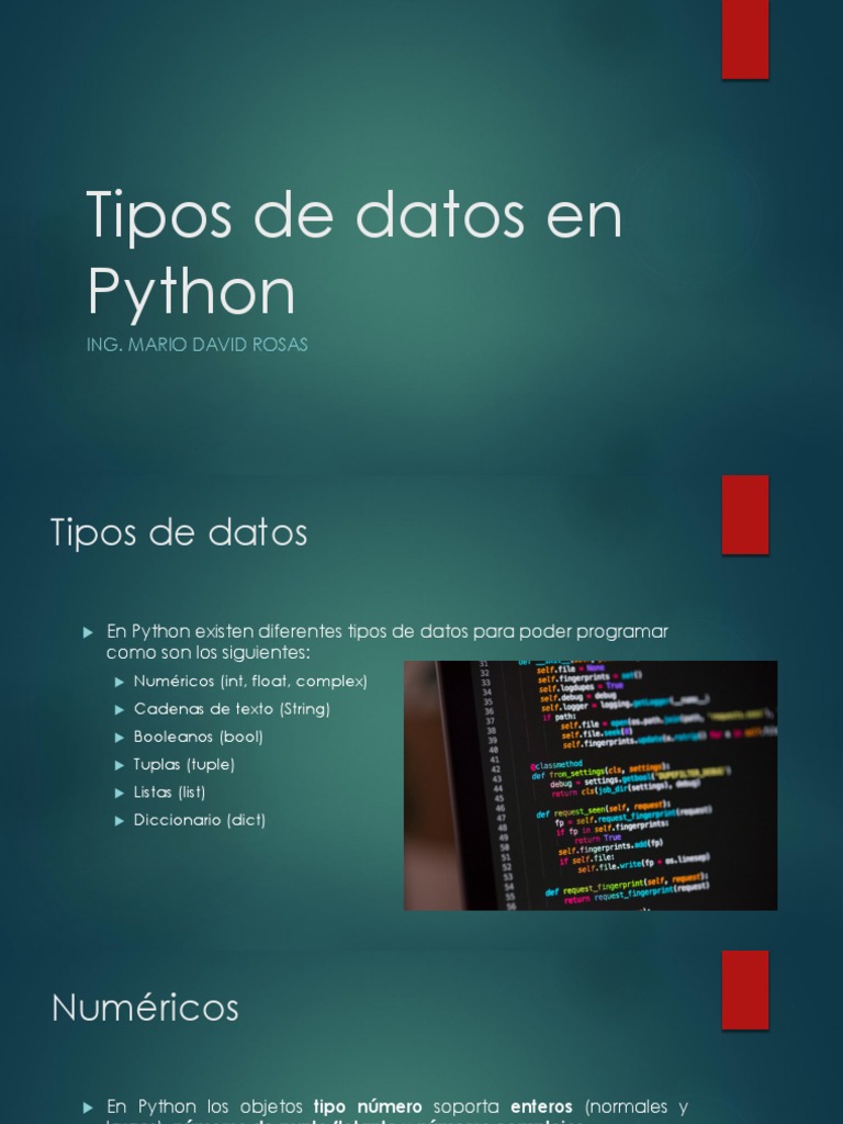Tipos de Datos en Python PDF | PDF | Cadena (informática) | División (Matemáticas)